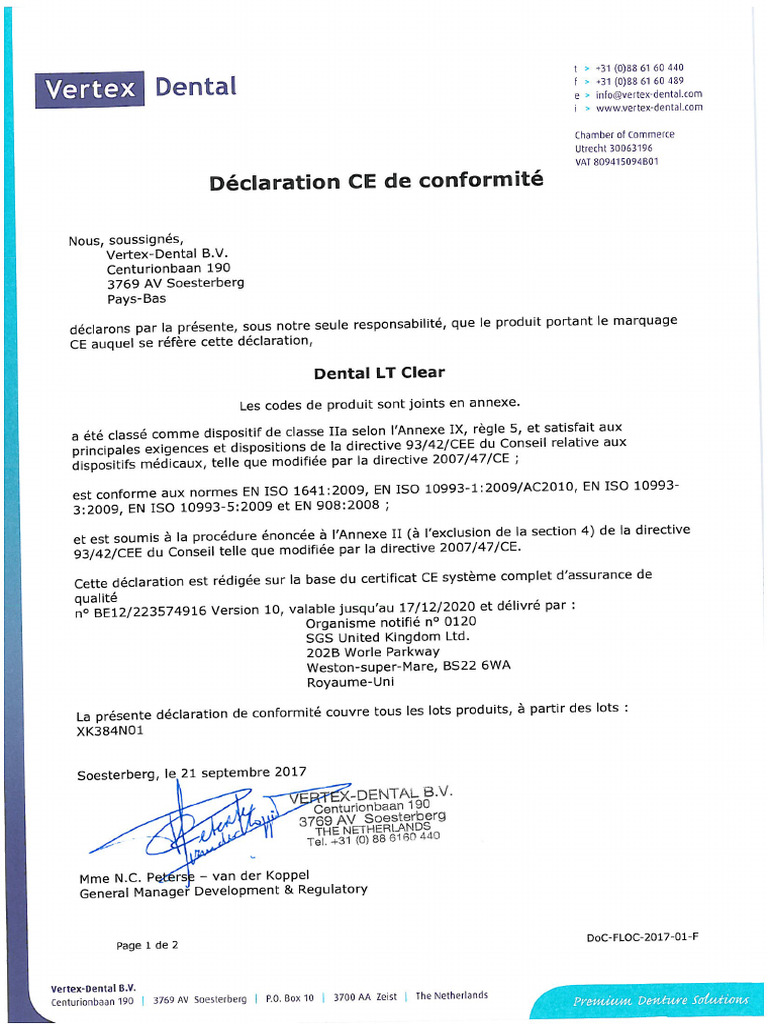 Declaration CE Dental LT Clear | PDF