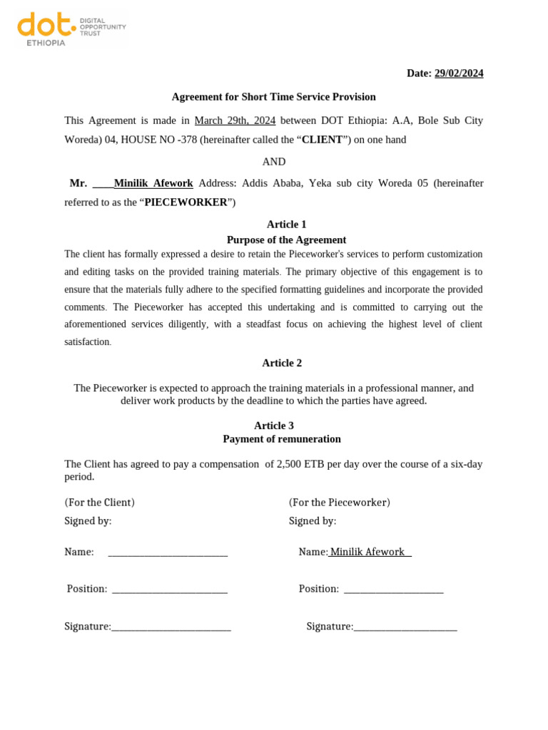 Agreement For Short Term Service Provision TRANSPORTATION | PDF