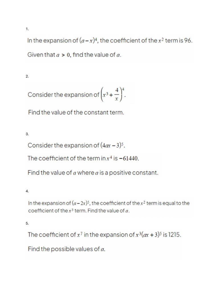Binomial Theorem Practice Qs | PDF