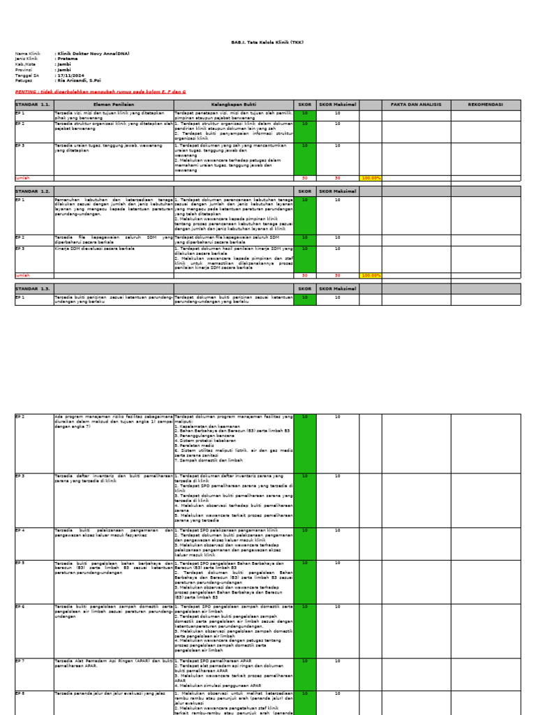Laporan Hasil Penilaian Mandiri Klinik Dna | PDF
