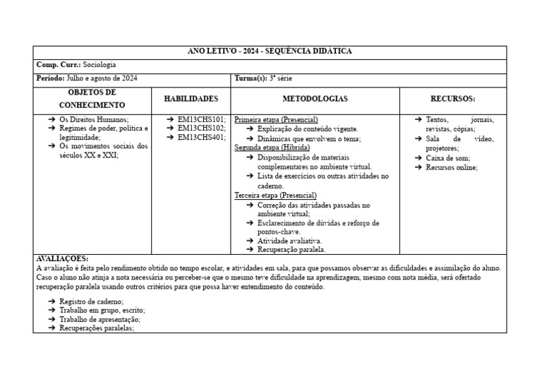 SEQ DIDATICA 2024 - Soc 3 Série | PDF