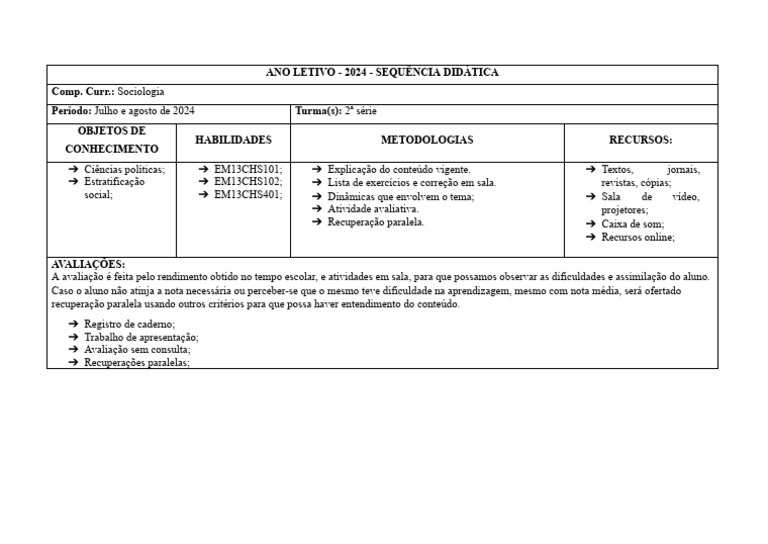 SEQ DIDATICA 2024 - Soc 2 Série | PDF