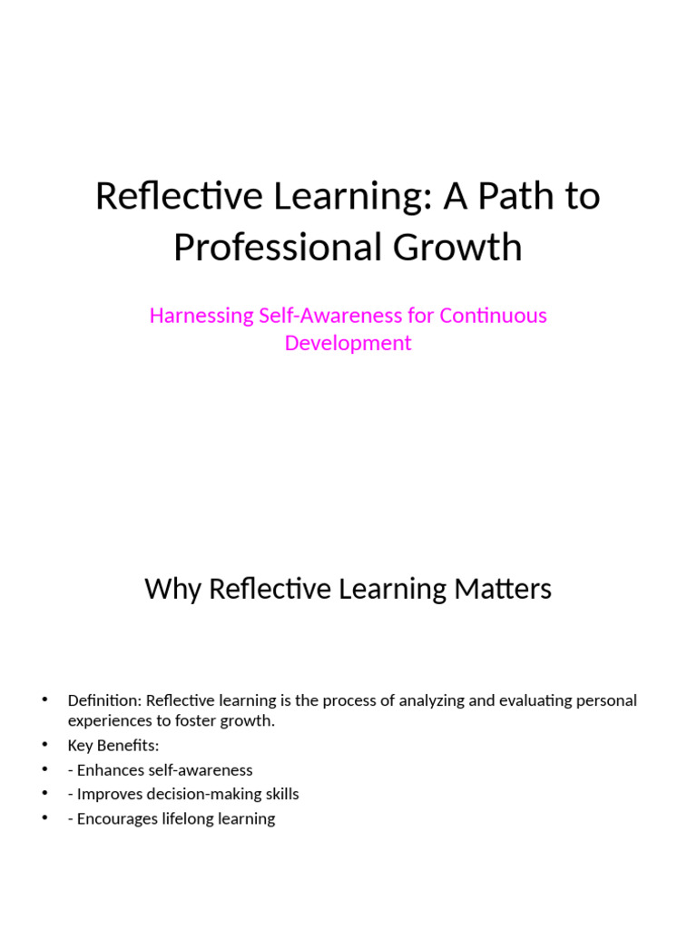 Reflective Learning Presentation | PDF | Behavior Modification | Cognitive Science