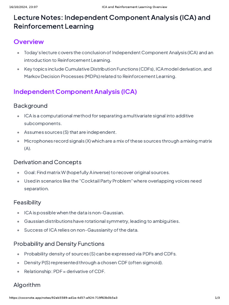 ICA and Reinforcement Learning Overview | PDF | Artificial Intelligence ...