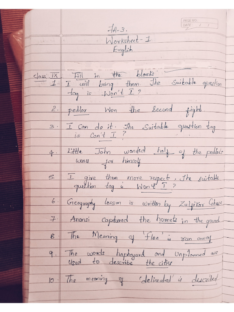 9std English FA-03 Work Sheet | PDF