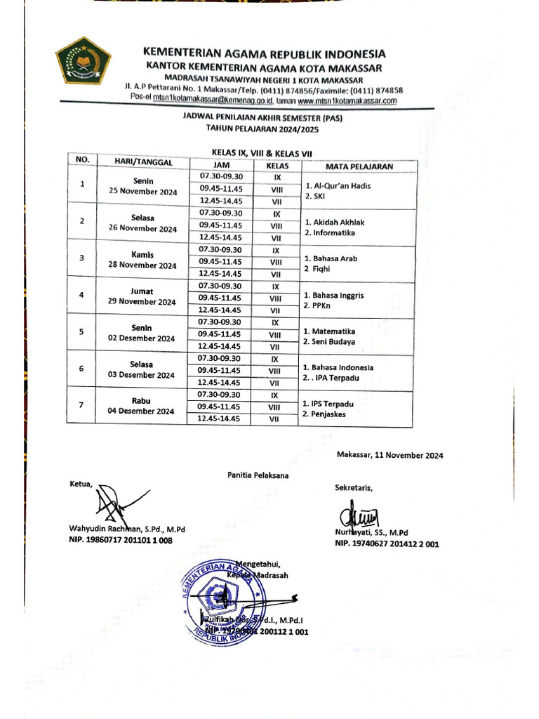 Jadwal PAS | PDF