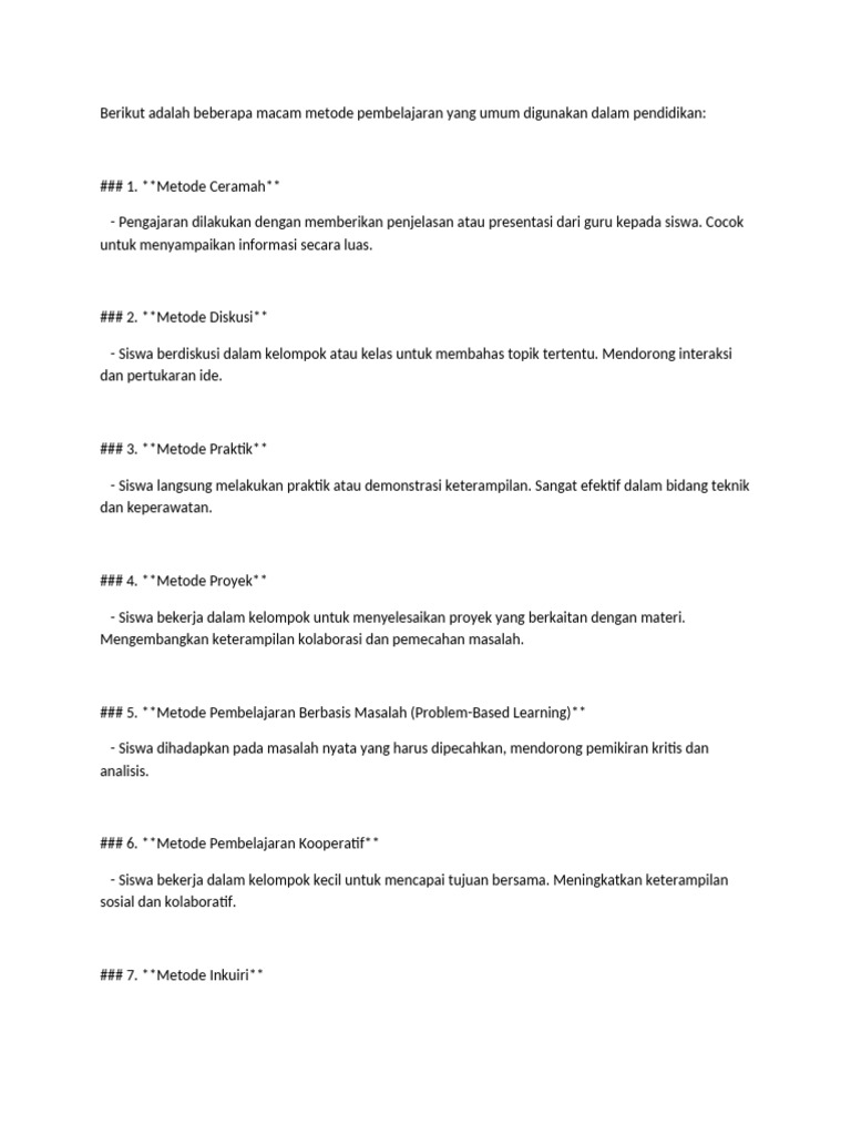 Macam-Macam Metode Pembelajaran | PDF