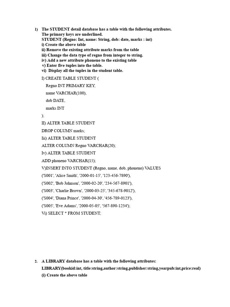 Dbms Lab Programs | PDF | Databases | Computer Programming Dbms Lab Programs | PDF | Databases | Computer Programming