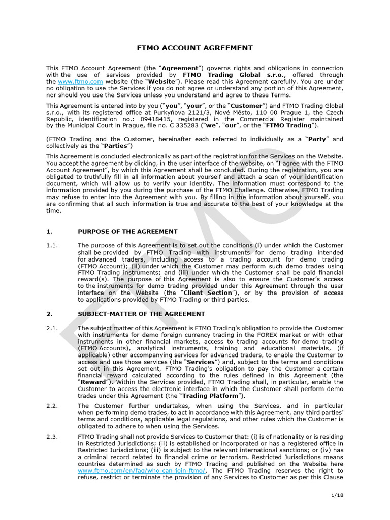 FTMO Trading Global - FTMO Account Agreement - Sample - Apr2023 | PDF ...