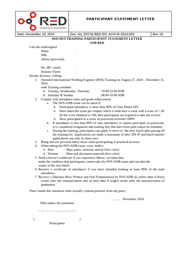 Welding Training Commitment Form | PDF