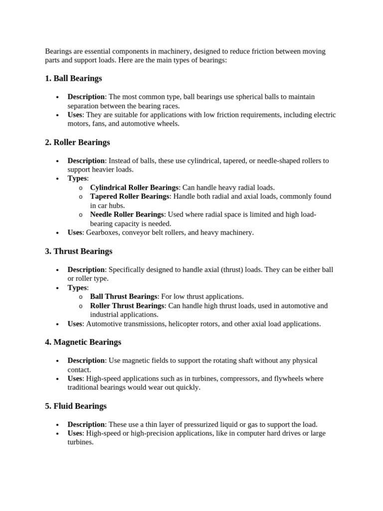 Types of Bearings and Their Uses | PDF