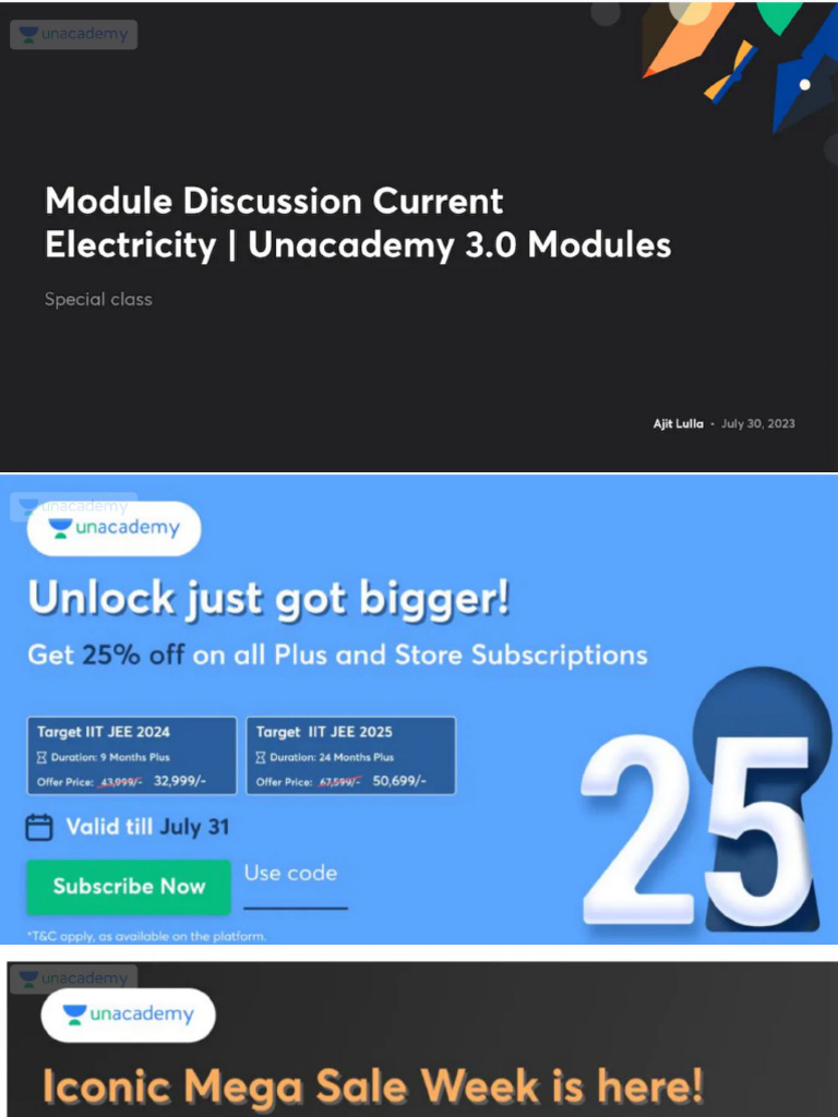 Module Discussion Current Electricity Unacademy 30 Modules No Anno | PDF