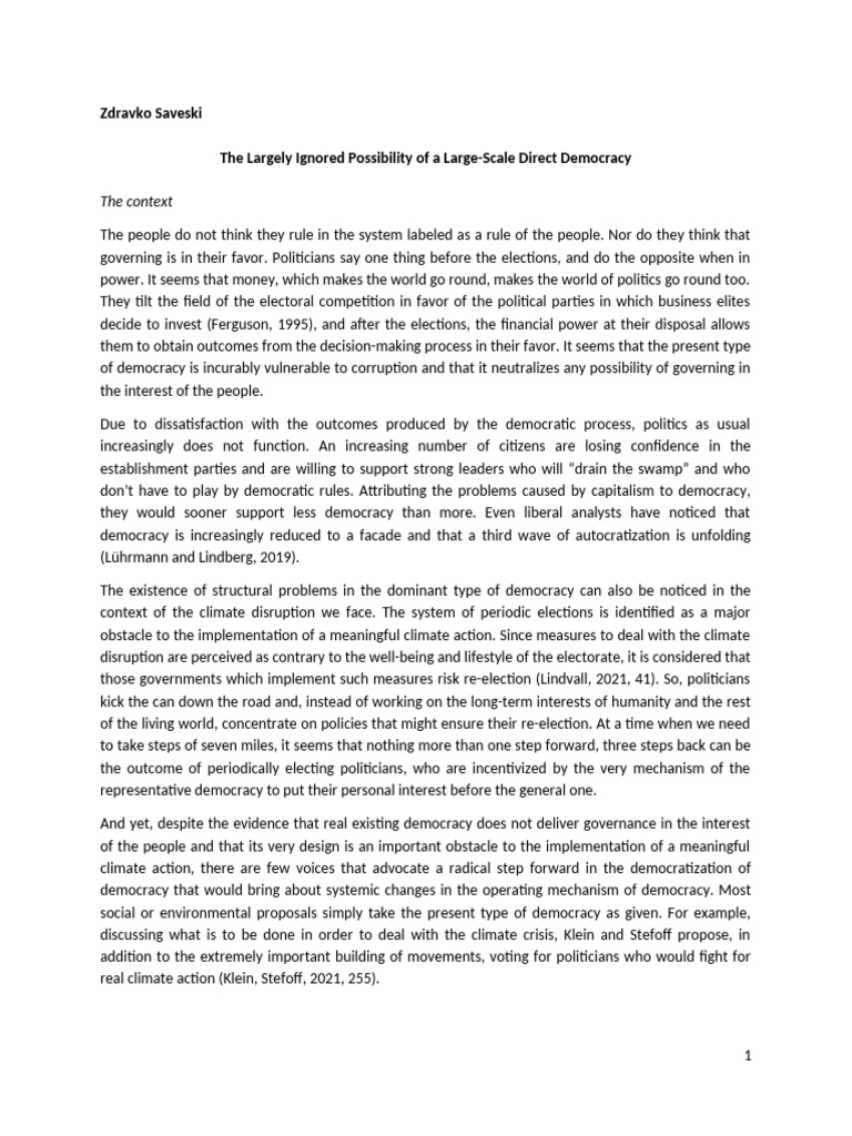 The Largely Ignored Possibility of A Large-Scale Direct Democracy | PDF ...