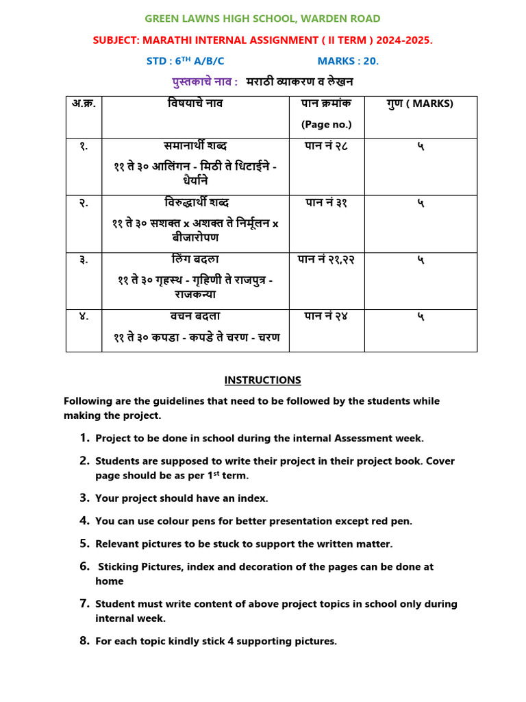 STD - 6 Marathi Project Term 2 | PDF