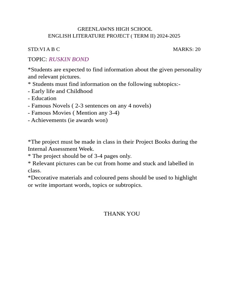 English Literature Term II Project 2024-2025 | PDF