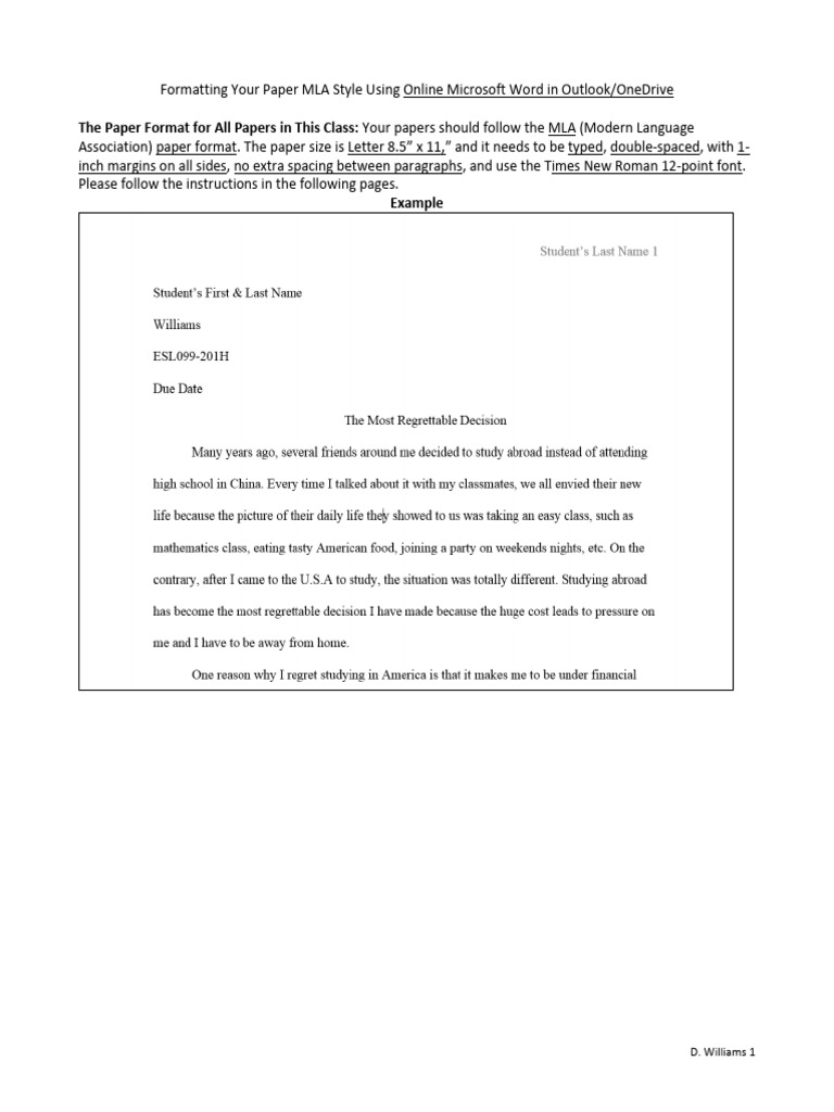 Formatting Your Paper MLA Style Using Online Microsoft Word in Ou | PDF ...