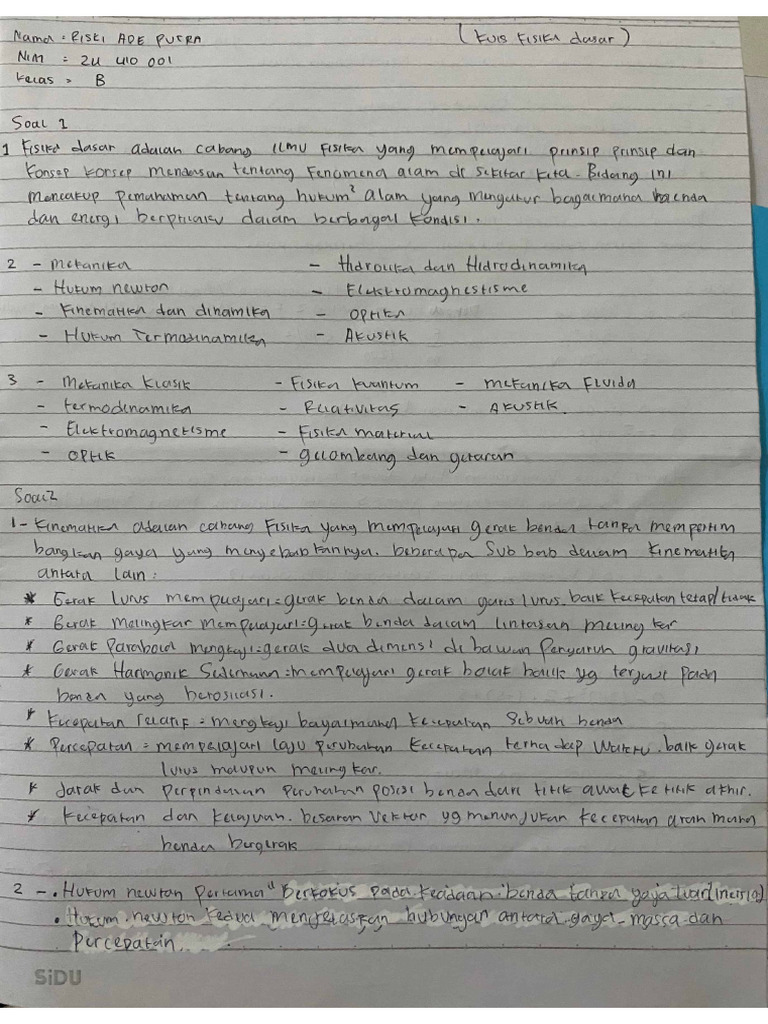 Riski Ade Putra Kuis Fisika Dasar | PDF