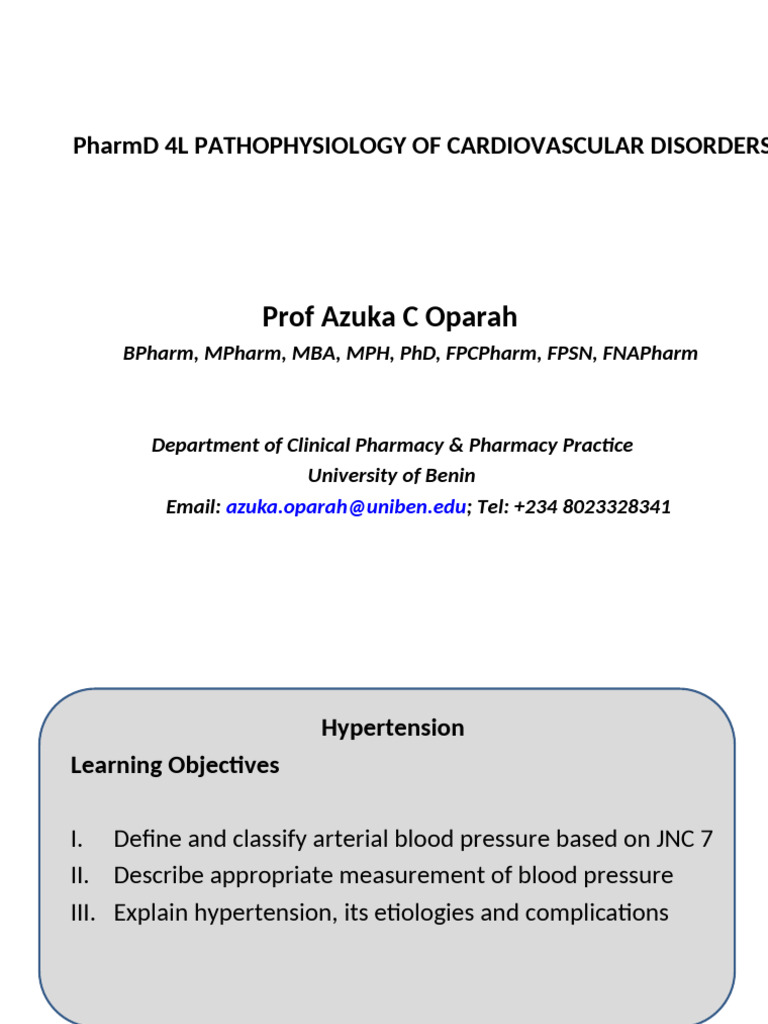 Oparah Pathophysiology CVS | PDF | Hypertension | Blood Pressure