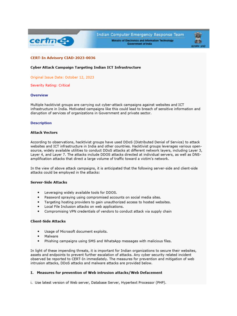 Critical Cyber Threats to Indian ICT | PDF | Denial Of Service Attack ...