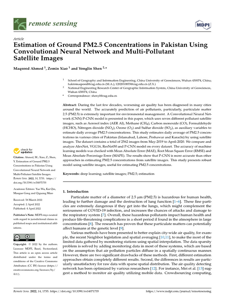 Estimation of Ground PM25 Concentrations in Pakist | PDF