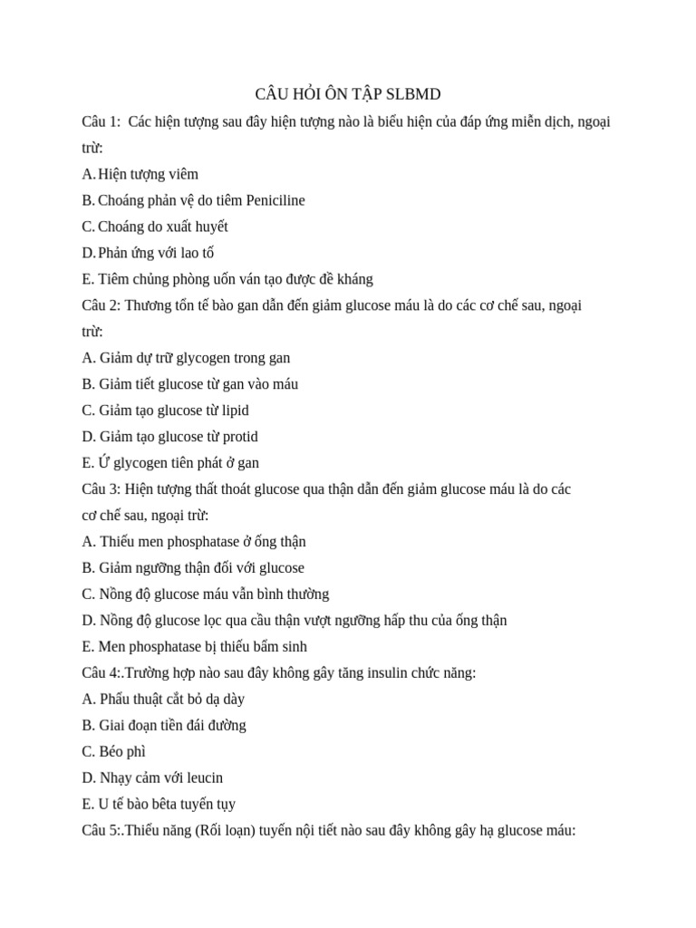 Câu Hỏi Ôn Tập SLBMD Chung | PDF