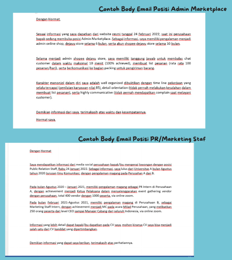 Contoh Body Email PR and Marketing Staff | PDF