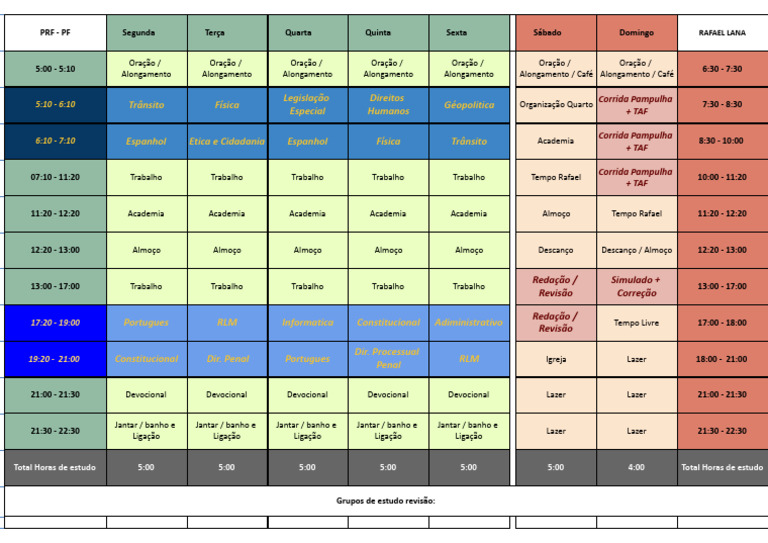 Planilha Rotina modelo | PDF