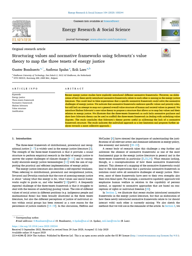 Structuring Values and Normative Frameworks Using Schwartz's Value Theory To Map The Three ...