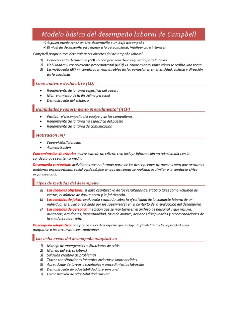 Modelo Básico Del Desempeño Laboral de Campbell | PDF | Motivación ...