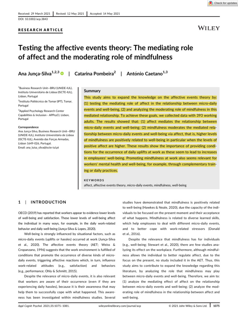 Mindfulness and Affective Events Theory | PDF | Affect (Psychology ...