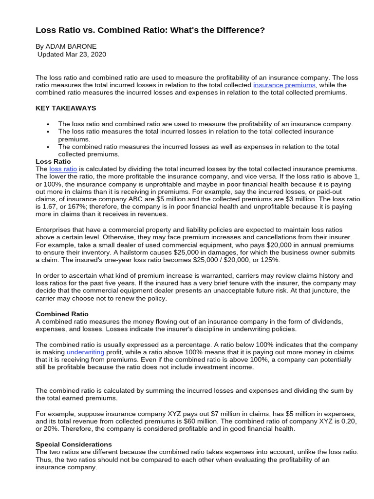 Insurance Profitability Metrics | PDF | Insurance | Underwriting