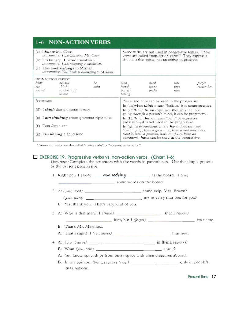 Nonaction Verbs | PDF