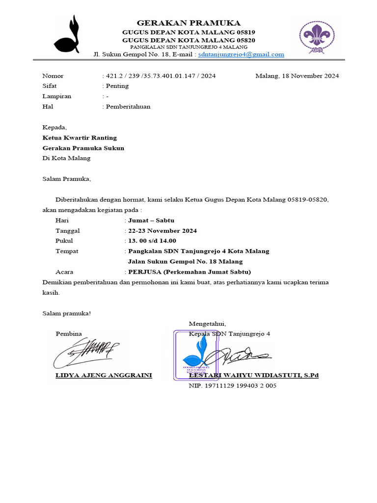 Surat Pemberitahuan Perjusa Tanjungrejo 4. | PDF