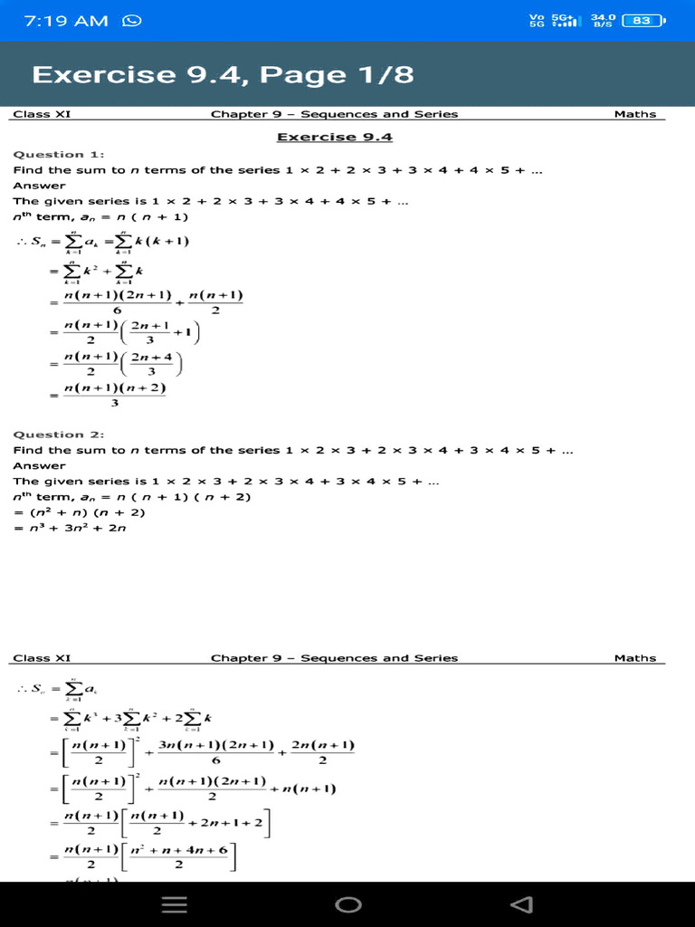 Sum of Series for Class XI Maths | PDF