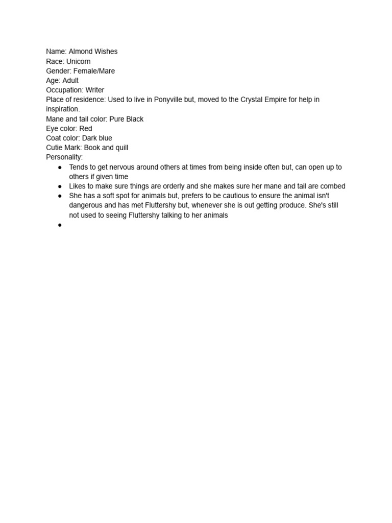 Almond Wishes MLP OC Description | PDF