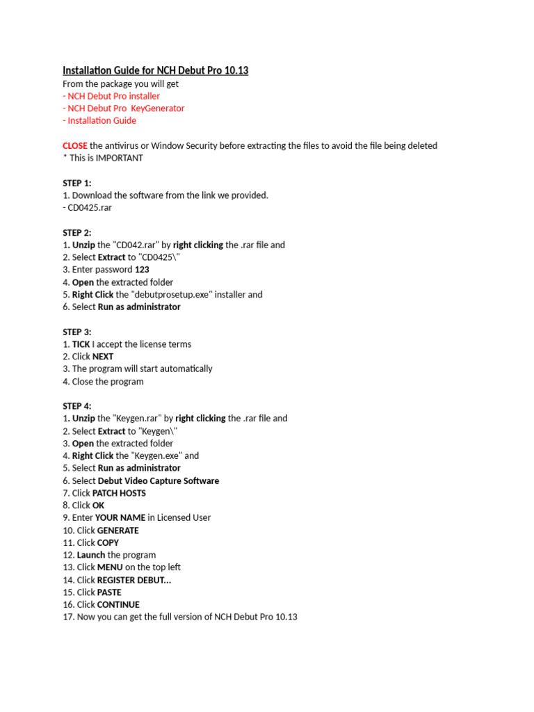 Installation Guide For NCH Debut Pro 10.13 | PDF | Technology & Engineering