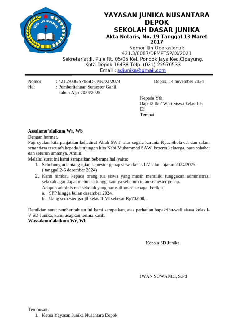 Surat Edaran Semester | PDF