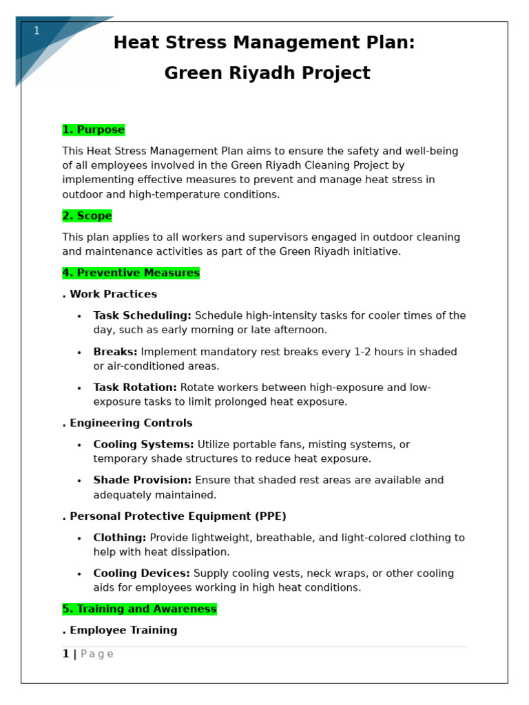 Heat Stress Management Plan for Workers | PDF | Hyperthermia | Dehydration