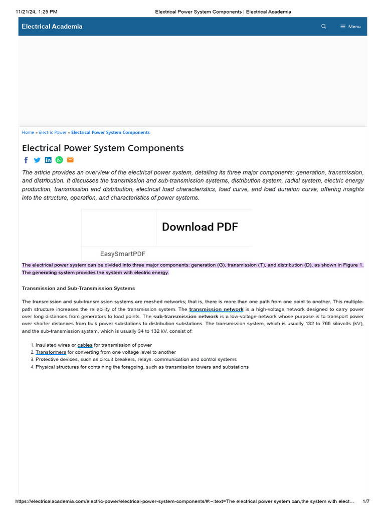 Electrical Power System Components - Electrical Academia | PDF ...