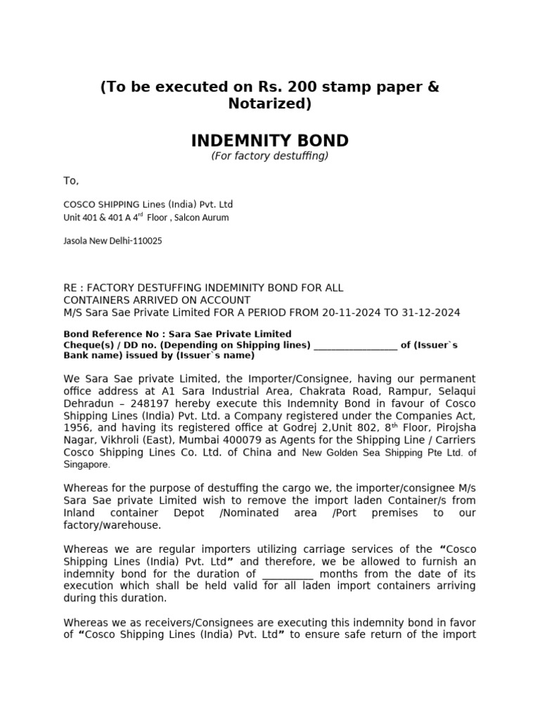 NEW Bond Format | PDF | Indemnity | Legal Liability