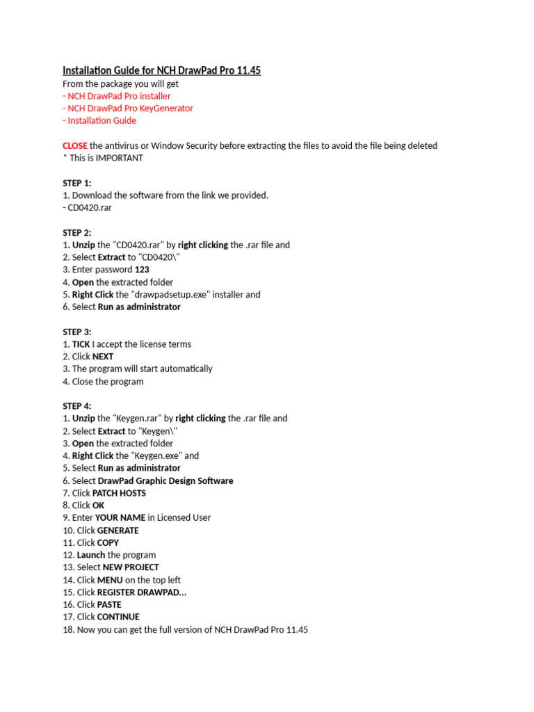 Installation Guide For NCH DrawPad Pro 11.45 | PDF | Business | Computers