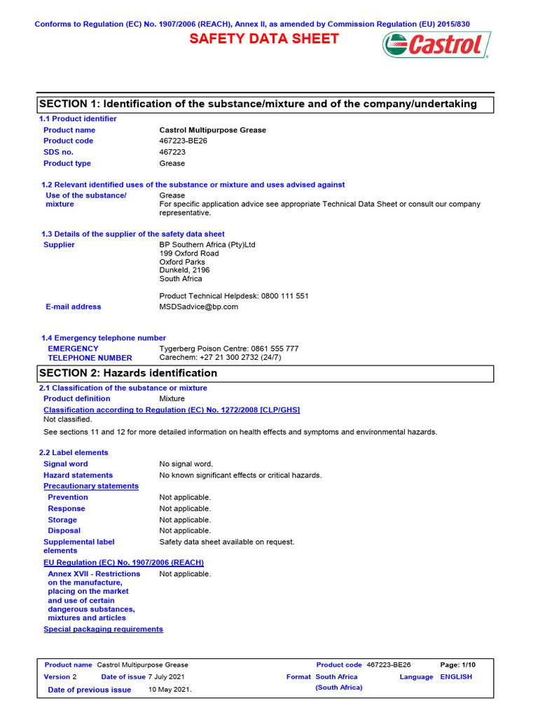 Msds-Grease Multi Purpose | PDF | Dangerous Goods | Toxicity