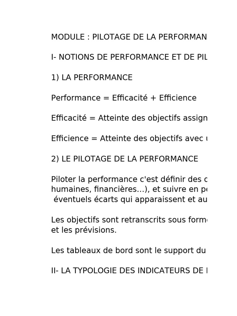 Pilotage de la Performance et Indicateurs | PDF | Revenu brut | Valeur ...