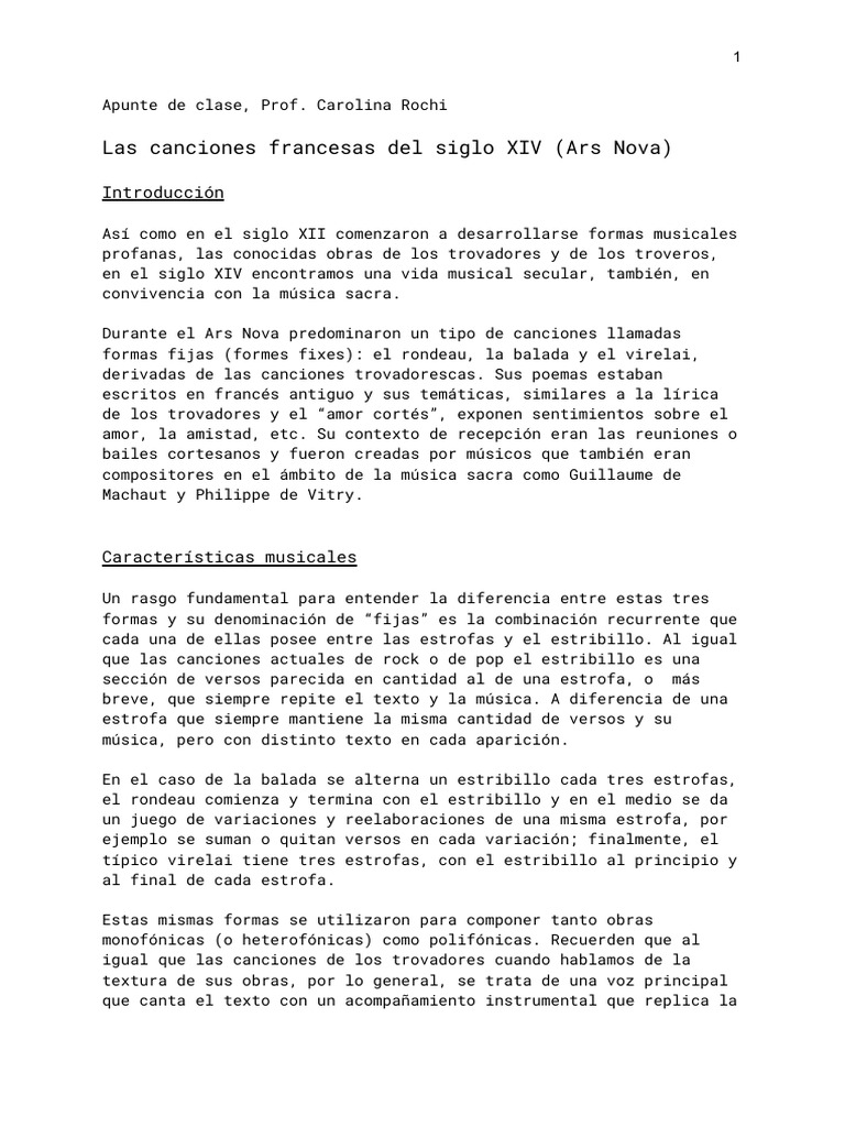 La Canción Francesa en El Ars Nova - Prof. Carolina Rochi | PDF | Canciones | Musicología
