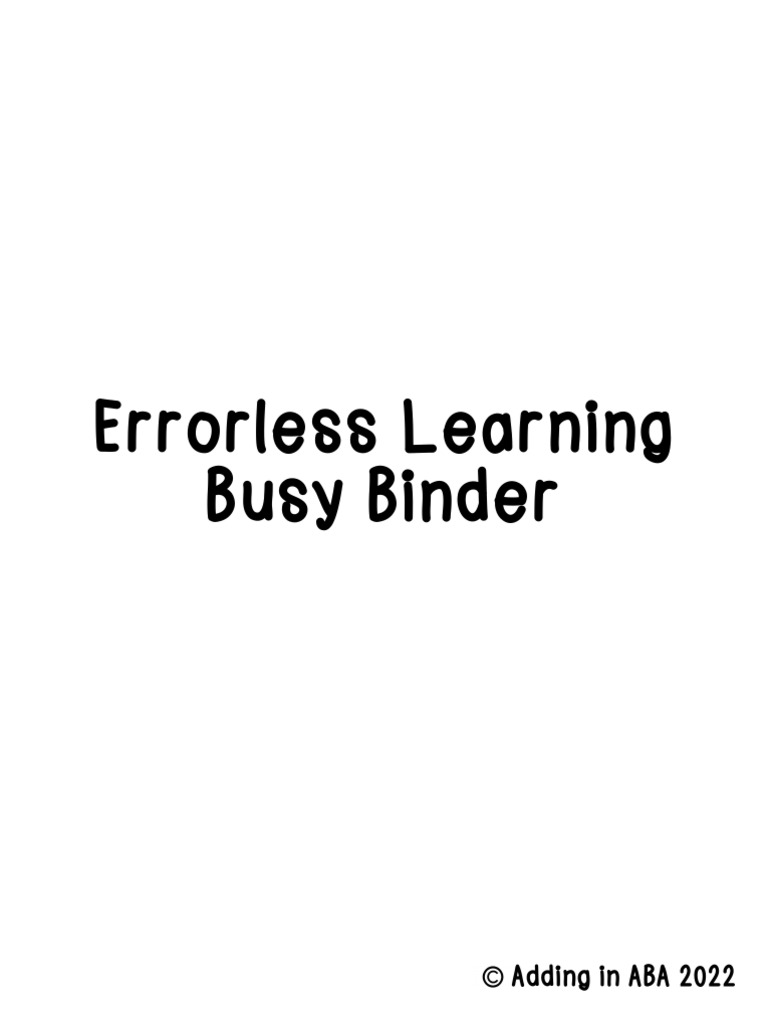 Errorless Learning Busy Binder: Adding in ABA 2022 | PDF | Business