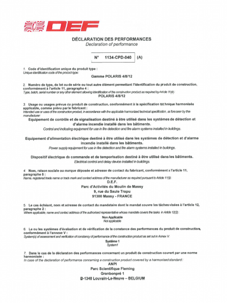 POLARIS Certificato DoP 1 | PDF