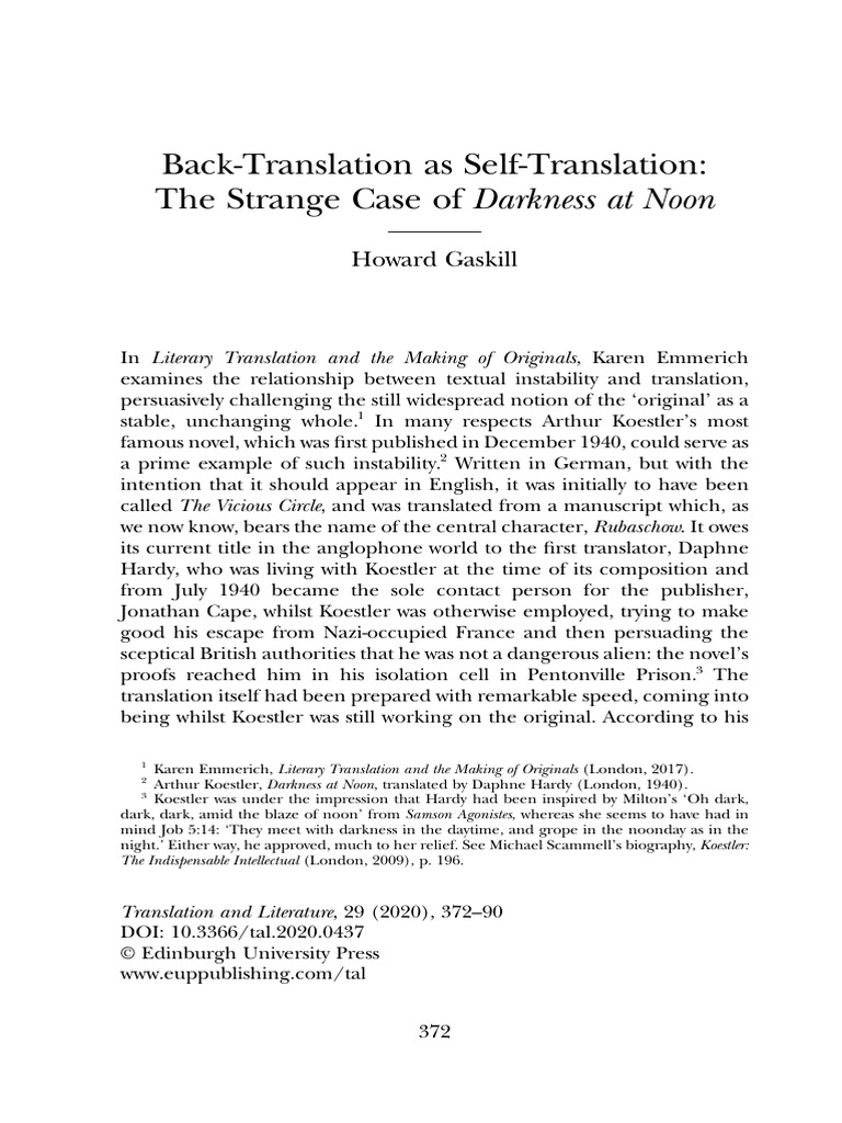 Back-Translation As Self-Translation The Strange Case of Darkness at ...