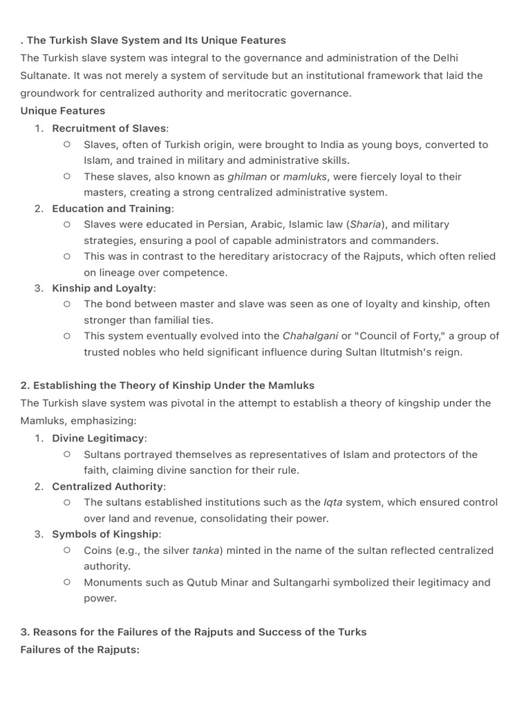 Turkish Slave System in Delhi Sultanate | PDF