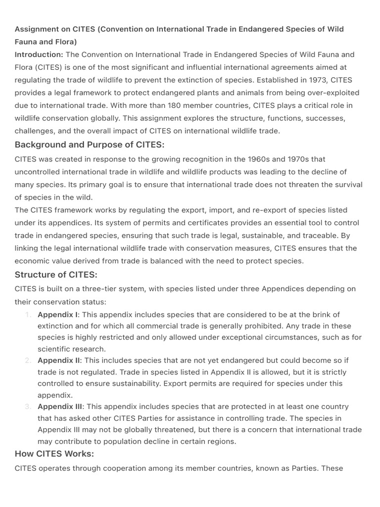 Assignment On CITES (Convention On International Trade in Endangered ...