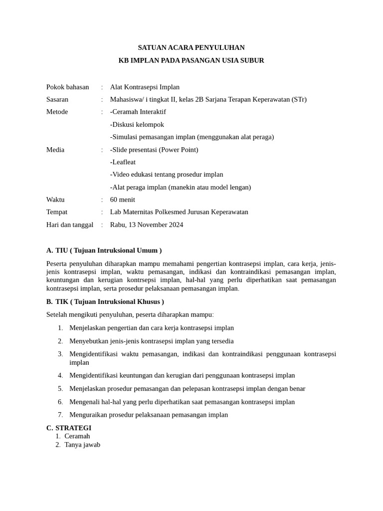 Penyuluhan KB Implan untuk Mahasiswa Keperawatan | PDF